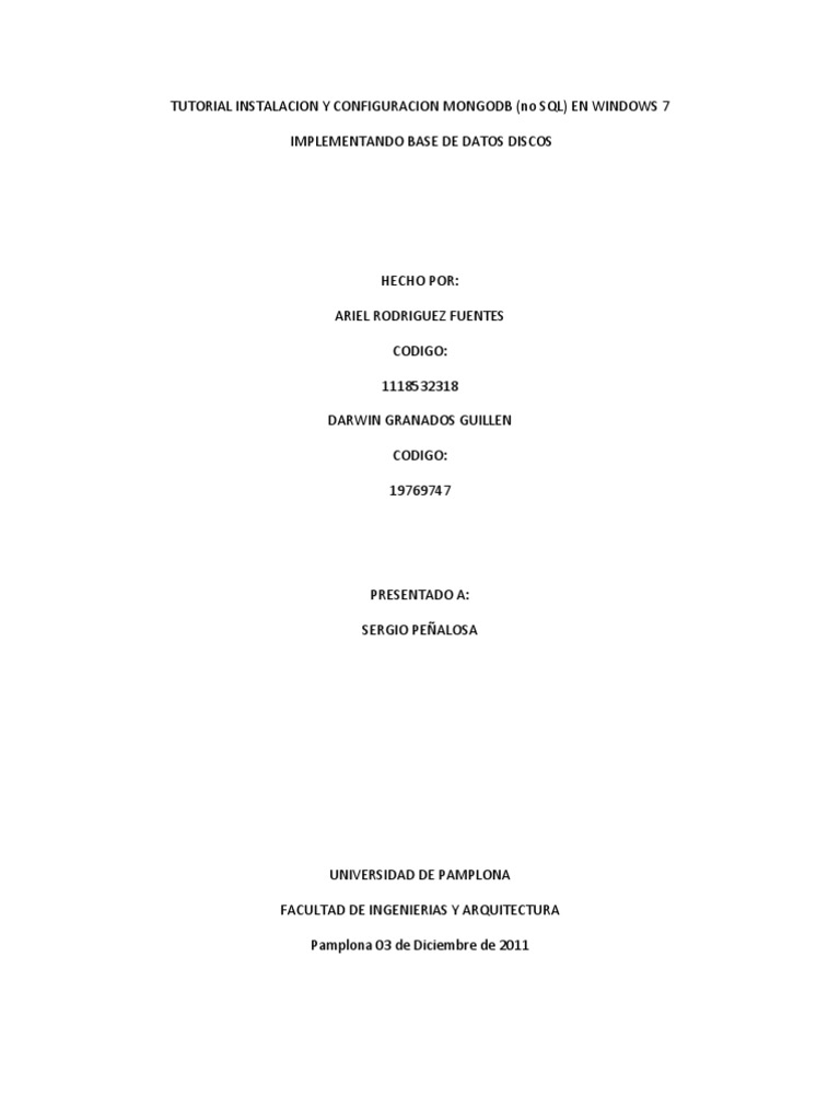 Tutorial Instalacion y Configuracion MongoBD (No SQL) | PDF | Mongo Db | SQL