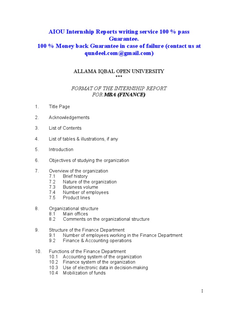 Format of Aiou Internship Report Banking Finance | PDF | Strategic ...