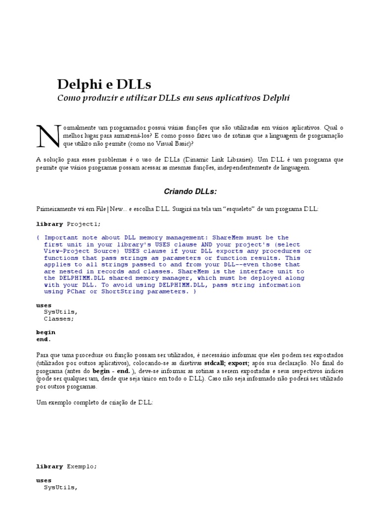 Tutorial de DLL para Delphi | PDF