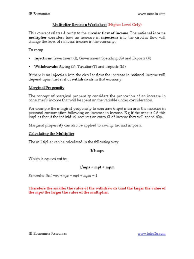 Multiplier Revision Worksheet | PDF | Fiscal Multiplier | Macroeconomics