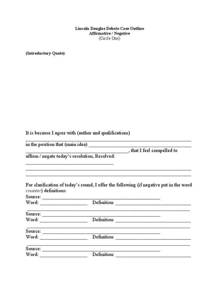 10 Lincoln Douglas Debate Case Outline | PDF | Resolution (Debate ...