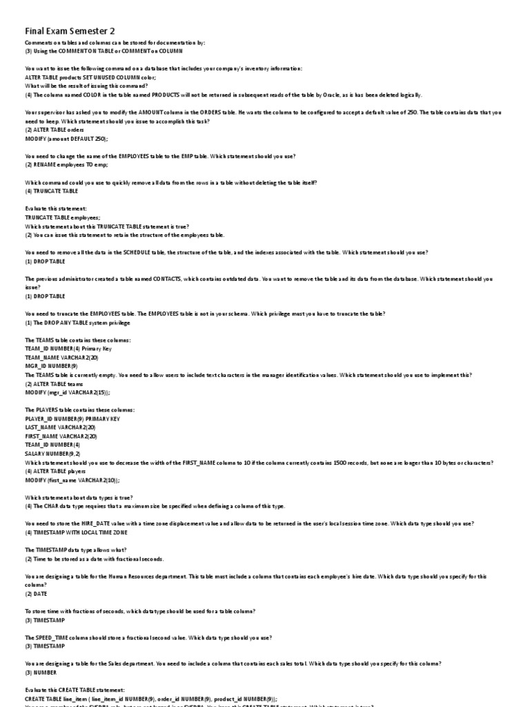 Final Exam Semester 2 | PDF | Database Index | Table (Database)