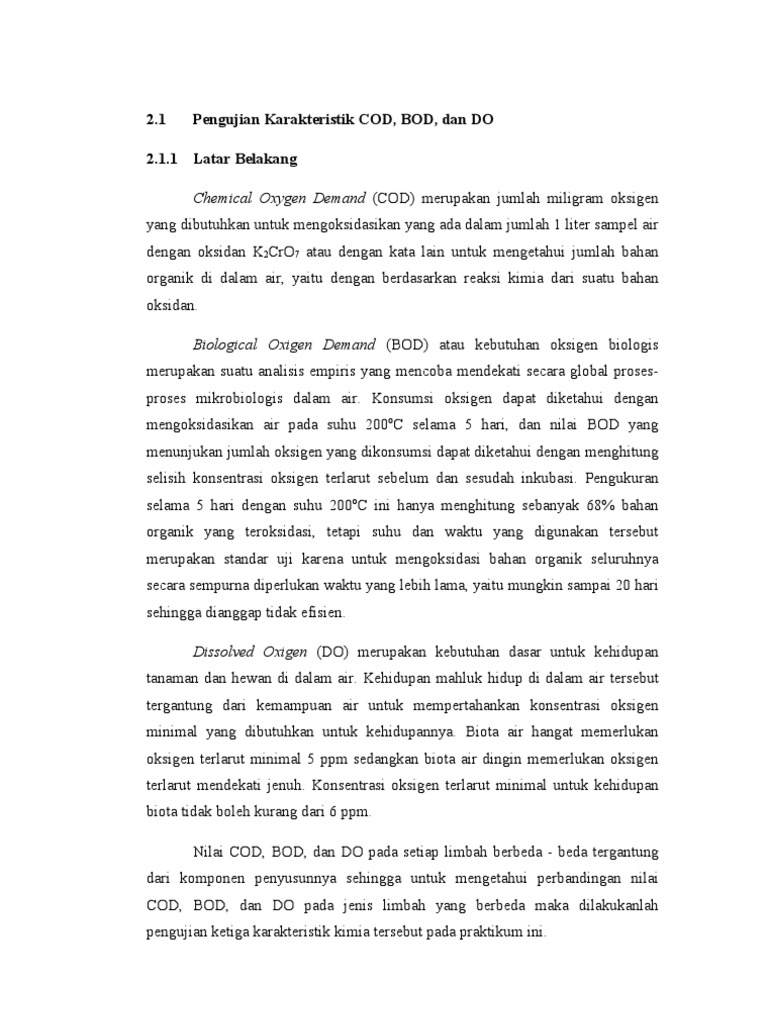 Latar Belakang Pengujian COD, BOD, Dan DO | PDF