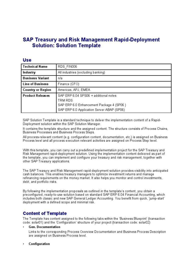 TRM Template Desc en De | Swap (Finance) | Business Process