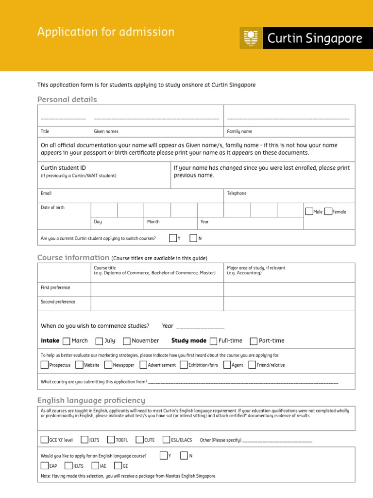 Curtin Singapore Application | PDF | University And College Admission ...