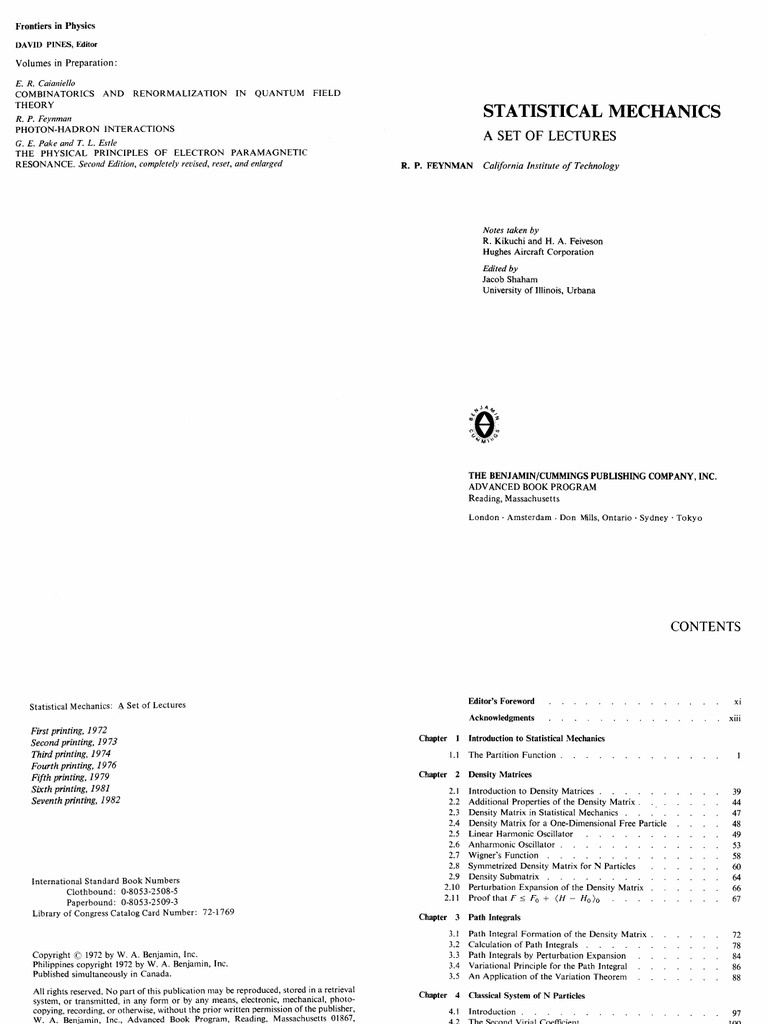 FEYNMAN Statistical - Mechanics | PDF