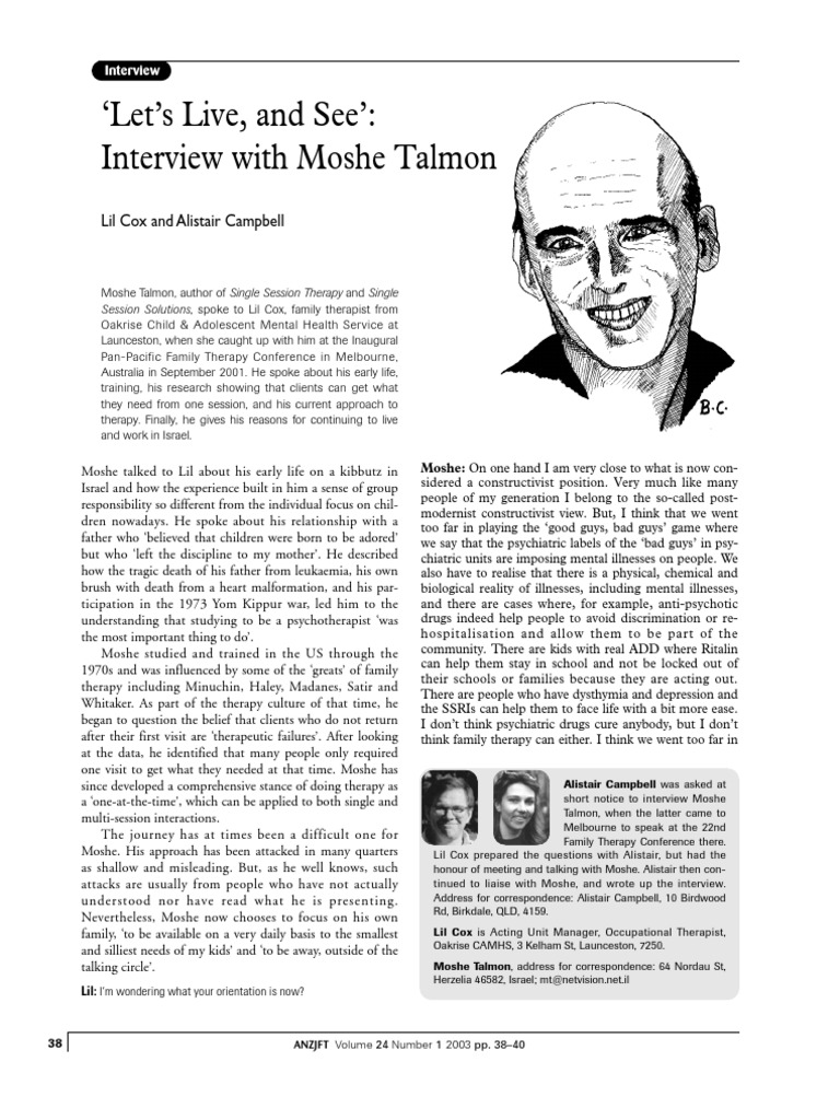 Moshe Talmon Interview | PDF | Family Therapy | Psychotherapy