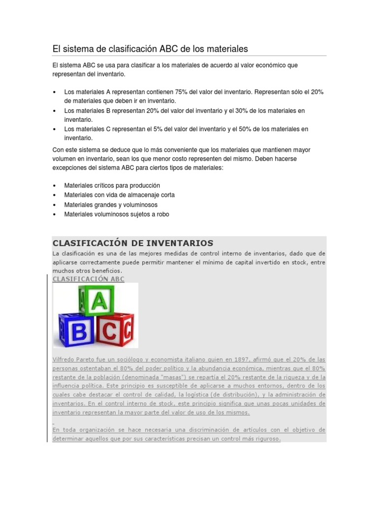 El Sistema de Clasificación ABC de Los Materiales | PDF | Inventario ...