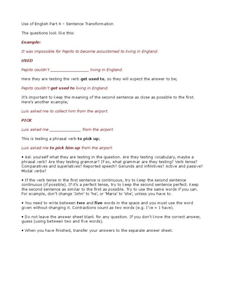 Fce Uoe Part 4 Practise Pdf Verb Sentence Linguistics