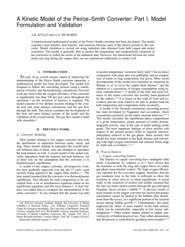 A Kinetic Model of The Peirce-Smith Converter: Part I. Model ...