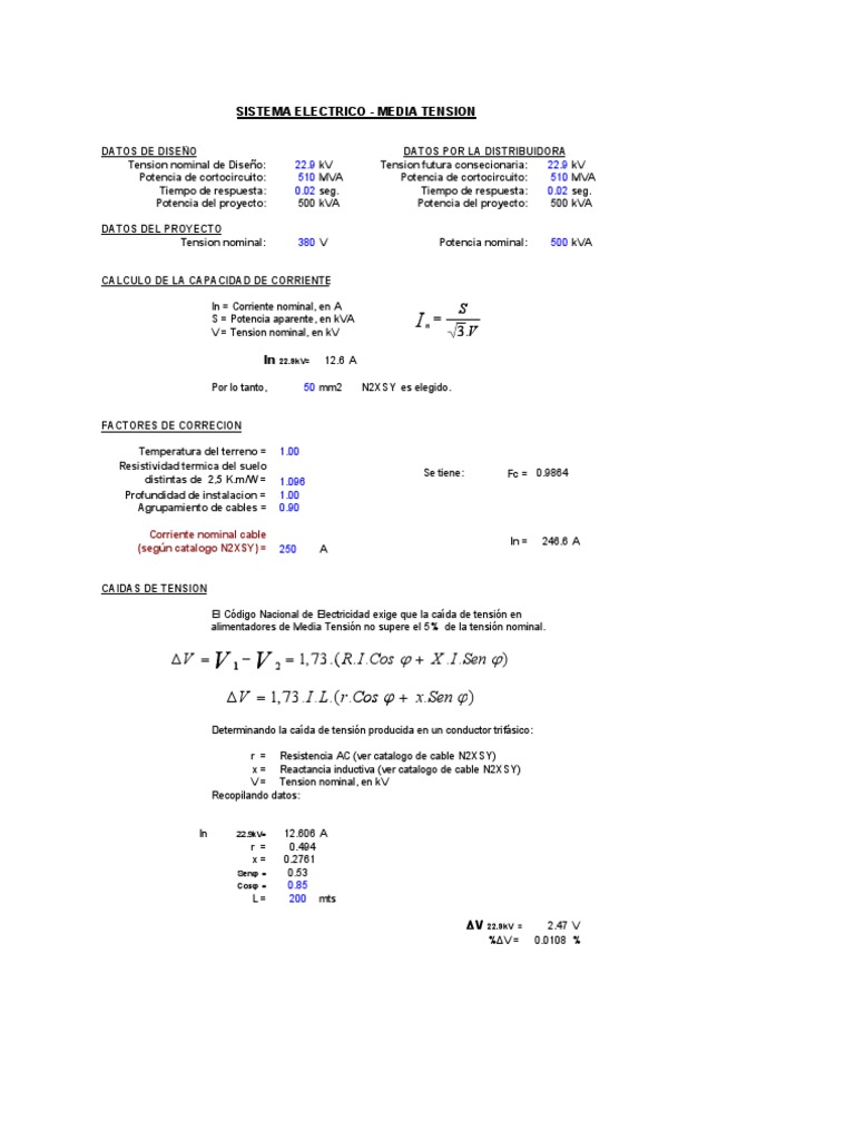 Calculo Media Tension Conductor | PDF | Voltio | Energia electrica