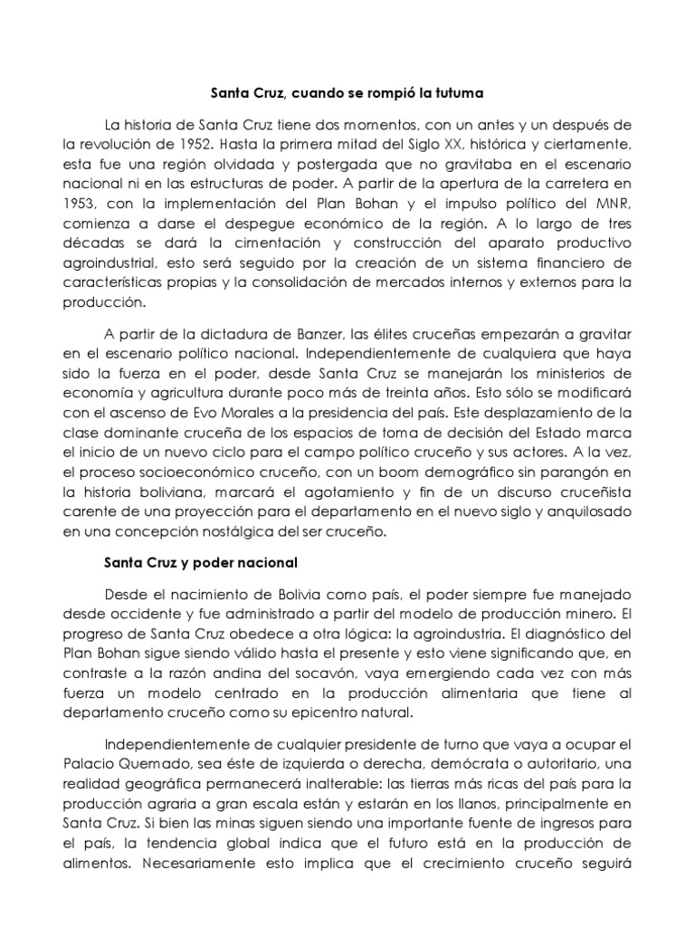 Santa Cruz Cuando Se Rompió La Tutuma | PDF | Bolivia | Democracia