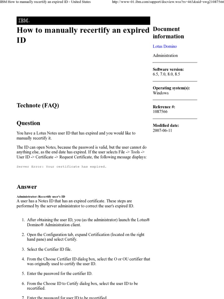 IBM How To Manually Recertify An Expired ID - United States | PDF | Ibm ...