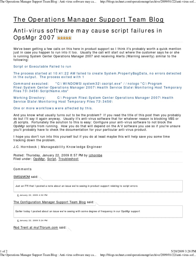 Scom Av Exclsuions And Script Errors Pdf Computer Virus Microsoft Sql Server 