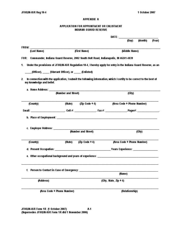App A - Enlistment or Appointment Application | PDF | Military Service ...