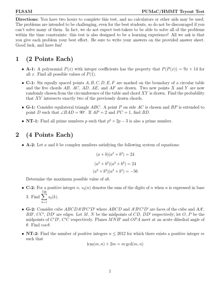 PUMaC/HMMT Tryout | Download Free PDF | Prime Number | Elementary ...