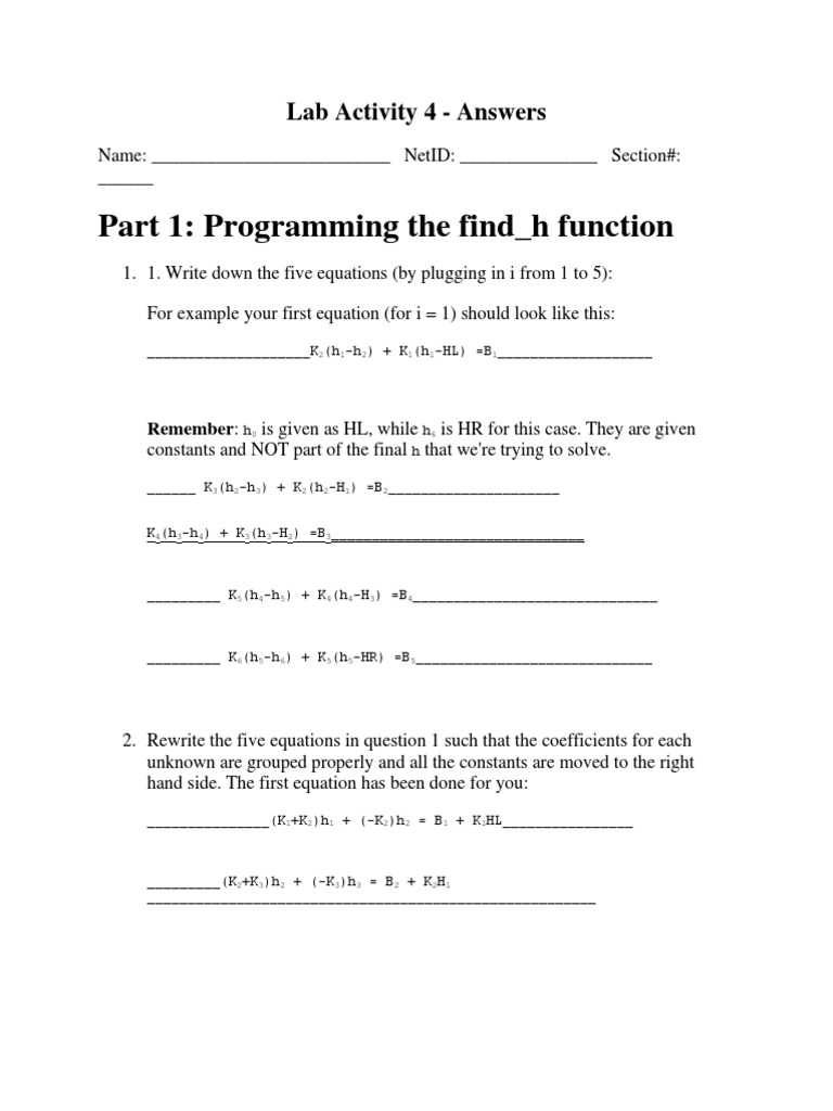 Part 1 Programming The Find H Function Lab Activity 4 Answers Pdf Subroutine 