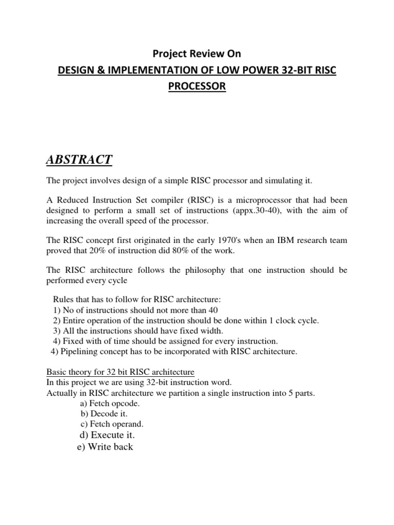 Project Review On Design & Implementation of Low Power 32-Bit Risc Processor | PDF | Instruction ...