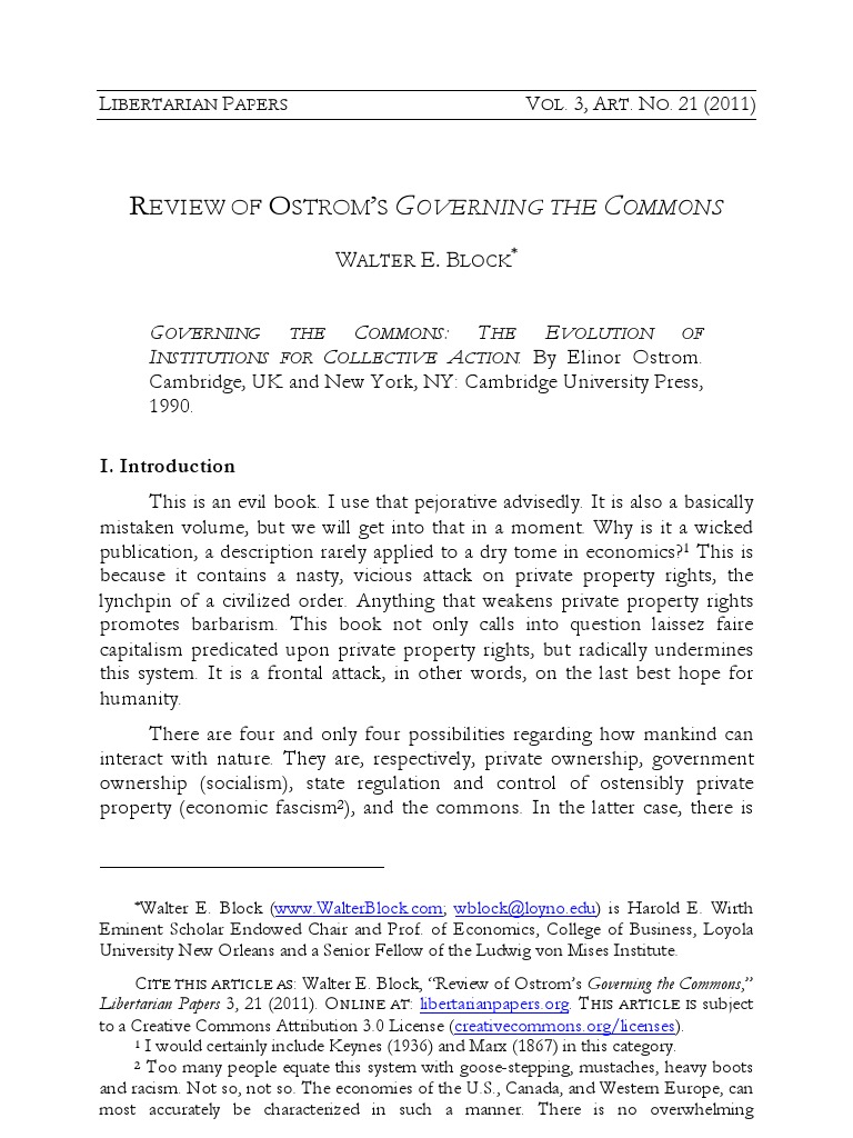 Review of Ostrom's Governing The Commons | PDF | Ownership | Property