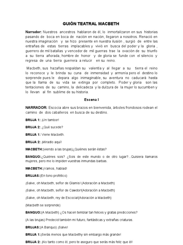 Guión Teatral Macbeth | Descargar gratis PDF | Macbeth | Personas