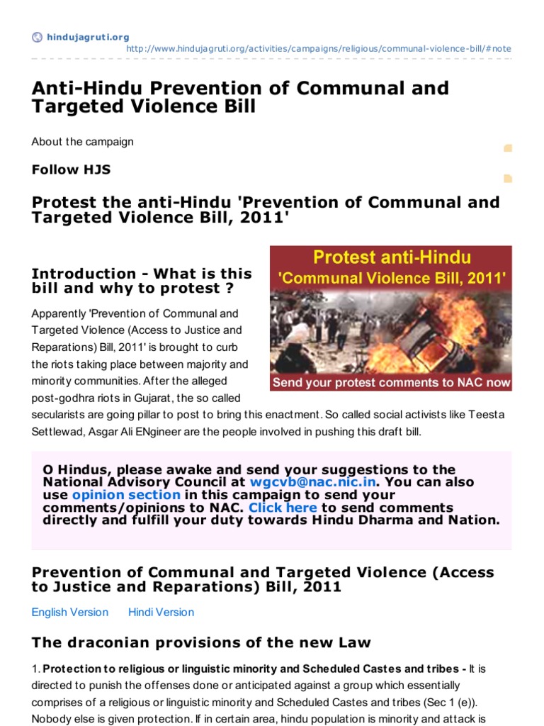 AntiHindu Prevention of Communal and Targeted Violence Bill | PDF ...