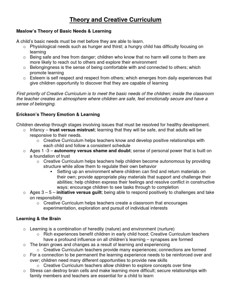 Theory and Creative Curriculum | PDF | Thought | Neuropsychological ...