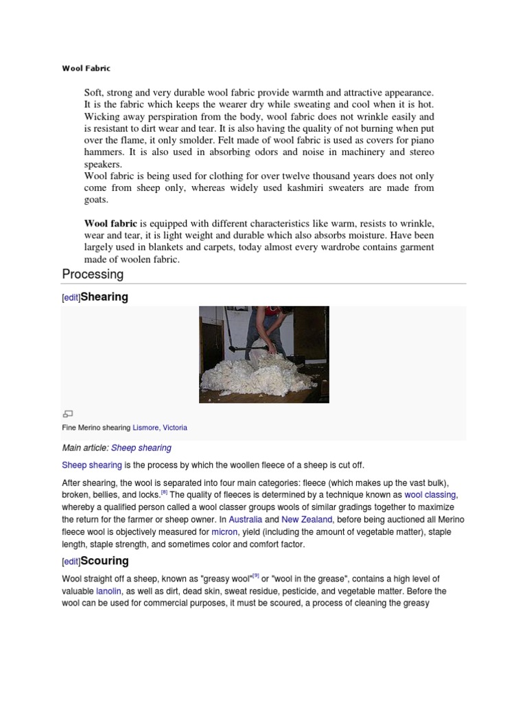 Processing: Wool Fabric Is Equipped With Different Characteristics Like ...
