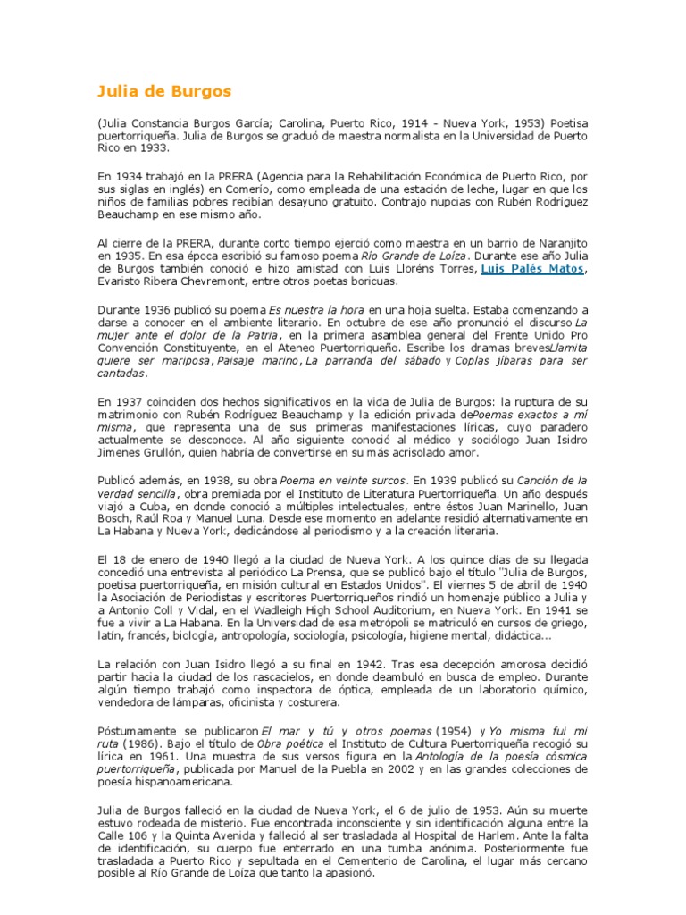 Vida y obra de Julia de Burgos | PDF