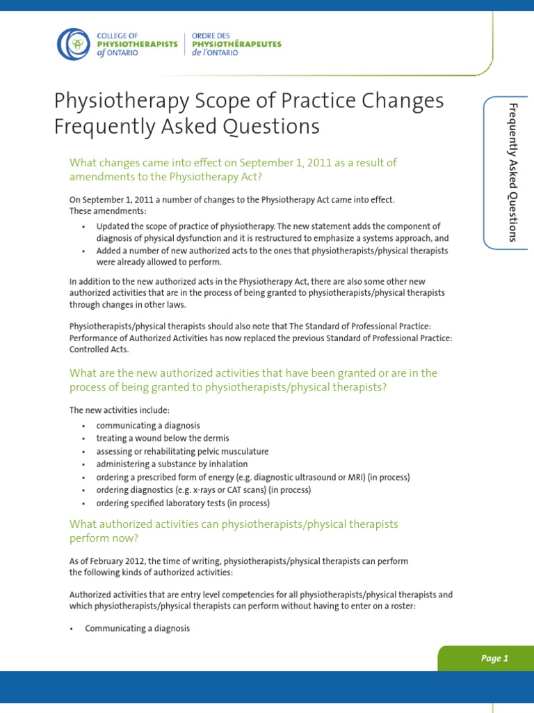 FAQs Scope of Practice120302 | Physical Therapy | Medical Specialties