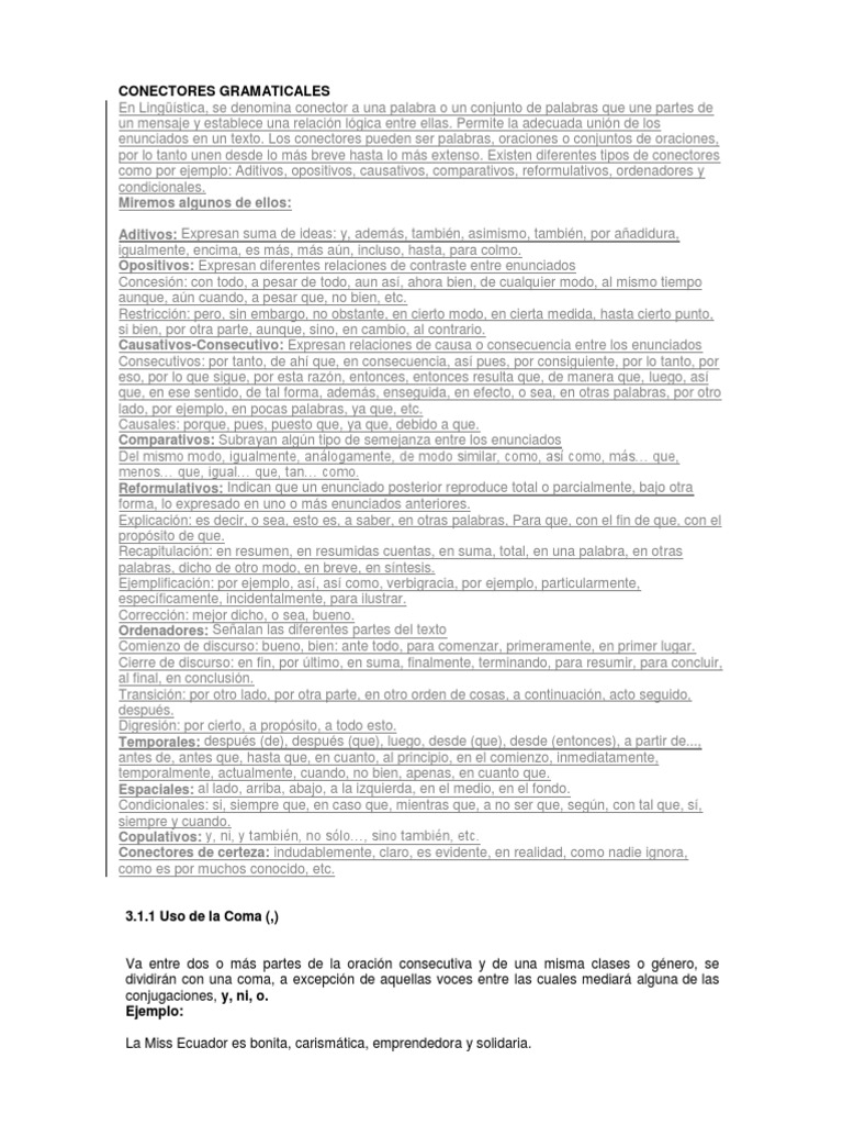 Conectores Gramaticales | PDF | Coma | Ensayos