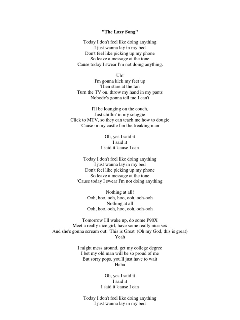 The Lazy Song | PDF | American Compositions And Recordings | Songs Written
