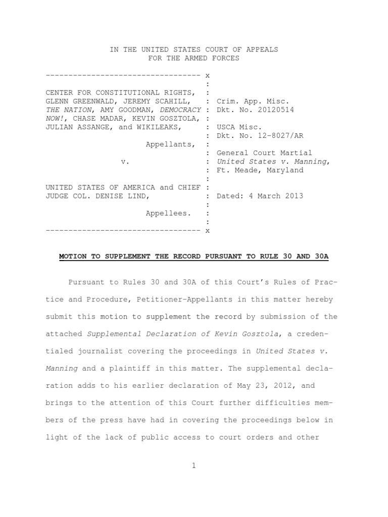 Manning Case: Motion to Supplement Record | PDF | Politics | Social Science