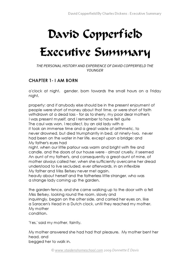 David Copperfield by Charles Dickens Executive Summary | PDF | David ...