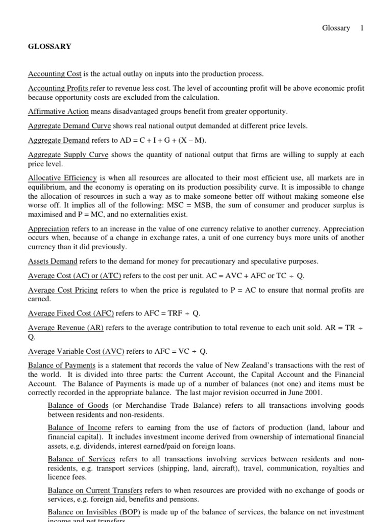 Economics Glossary Master File 2 | PDF | Money Supply | Supply (Economics)