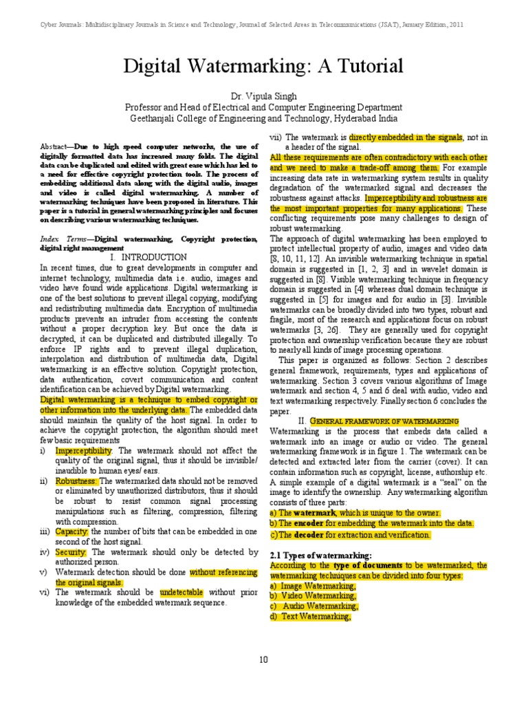 Digital Watermarking: A Tutorial | PDF | Telecommunications Engineering | Signal Processing