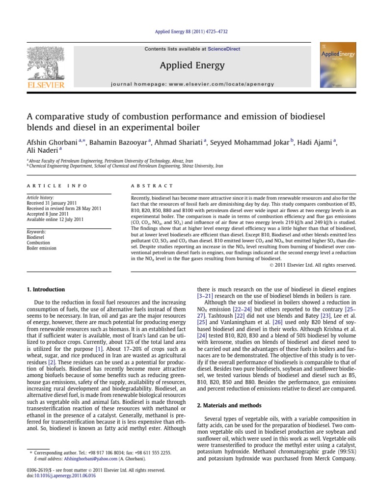 Biodiesel Combustion and Emissions Study | PDF | Biodiesel | N Ox