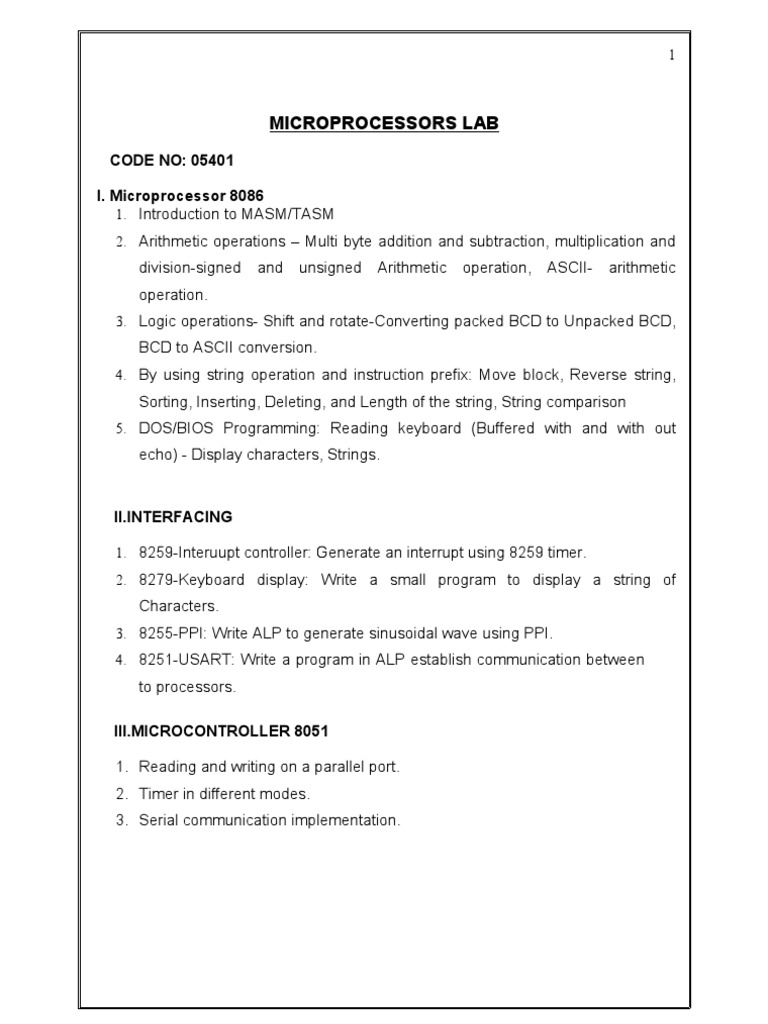 Microprocessor Lab Manual | Download Free PDF | Assembly Language | Subroutine