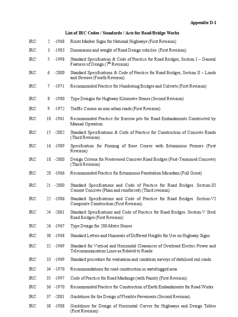 Codes List For Bridges | PDF | Road | Road Surface