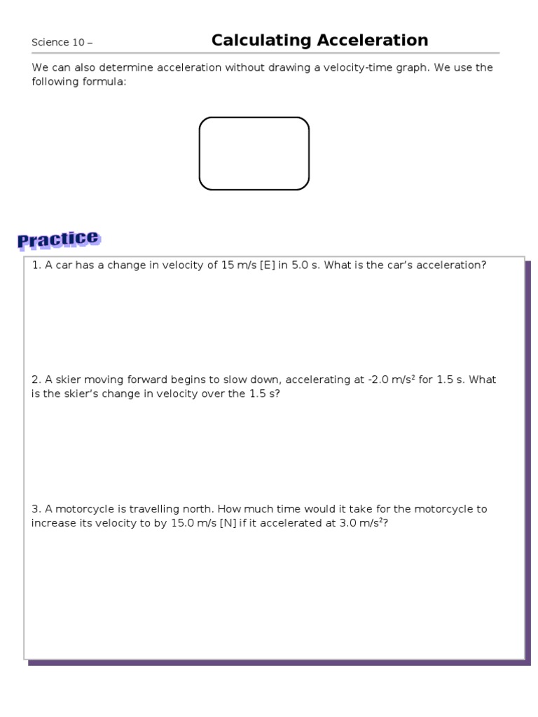 10 - Calculating Acceleration Notes 2010 | PDF | Acceleration | Velocity