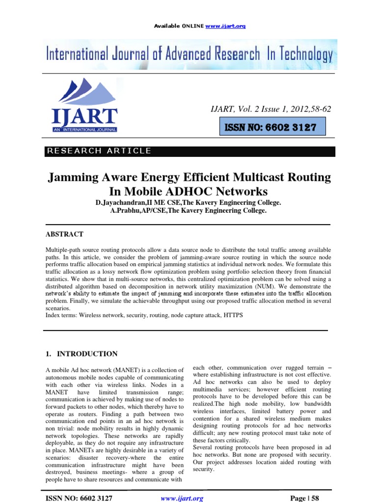 Jamming Aware Energy Efficient Multicast Routing In Mobile Adhoc Networks Pdf Routing