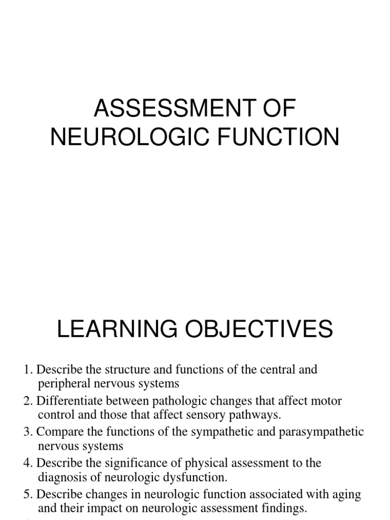 Neurologic Function Assessment Guide | PDF | Neurotransmitter | Neuron