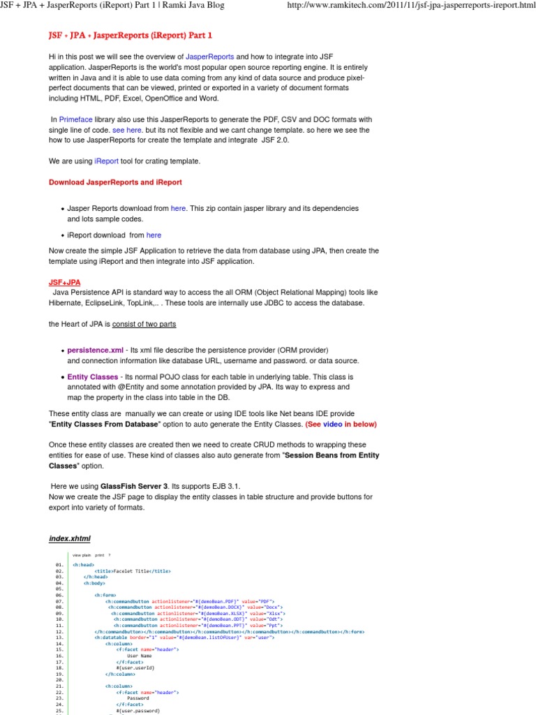 JSF + JPA + JasperReports (Ireport) Part 1 - Ramki Java Blog | PDF | Java Server Faces | Java ...