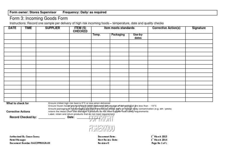 Form Incoming Goods Form | PDF