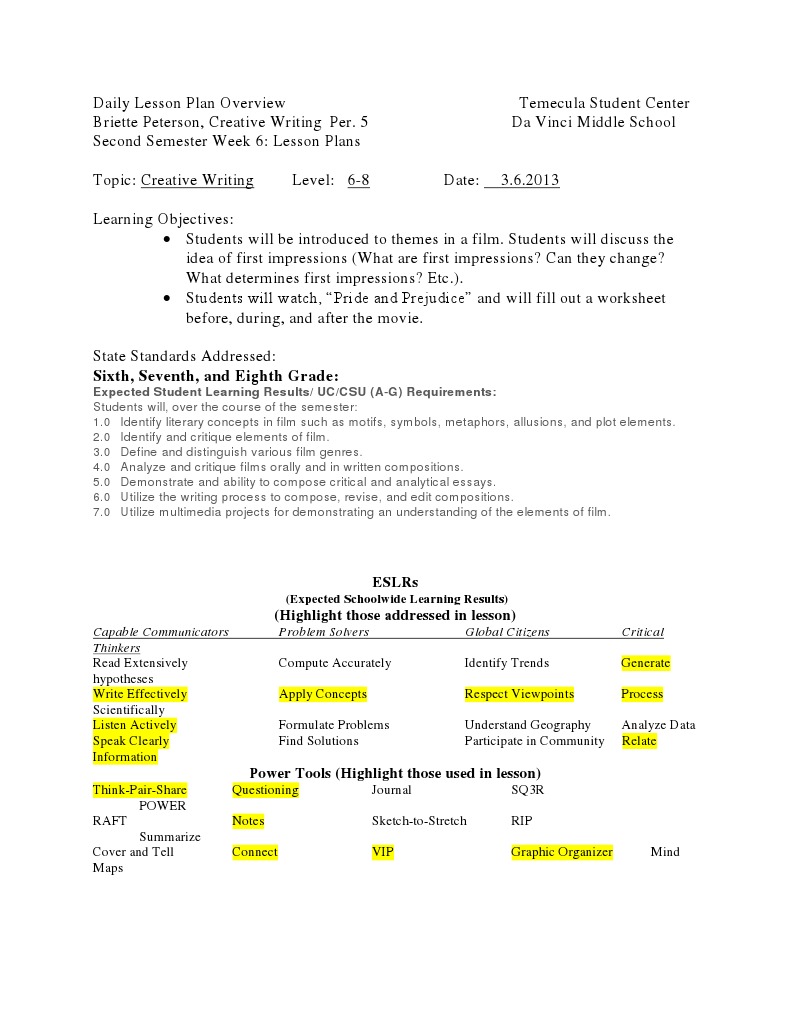 Cinema at Lit Lesson Plan Week 6 Pride and Prejudice | PDF | Pride And ...