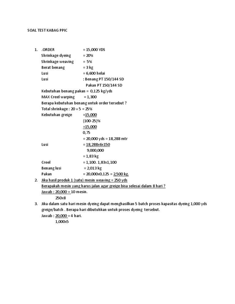 Soal Test Kabag Ppic | PDF