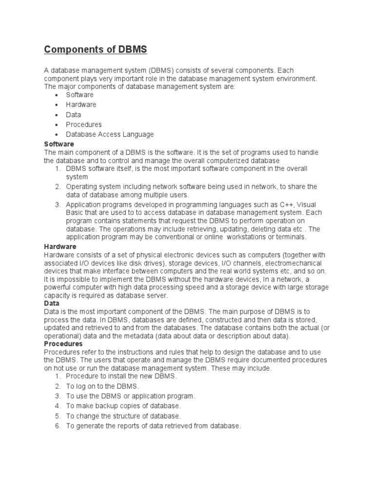 Components of Dbms | PDF | Component Based Software Engineering | Databases
