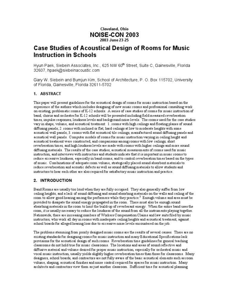 2003 - Case Studies of Acoustical Design of Rooms For Music | PDF ...