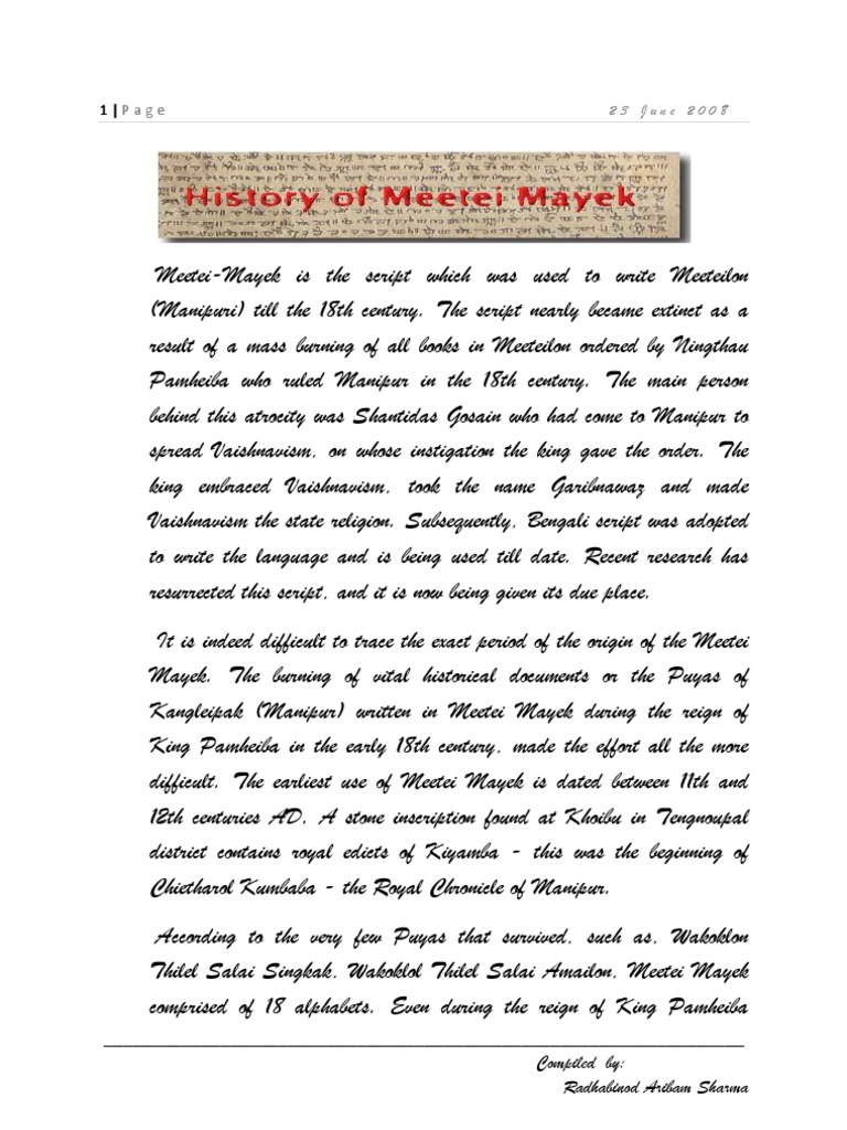 The History of Meitei Mayek... | PDF | Languages | Language Arts ...