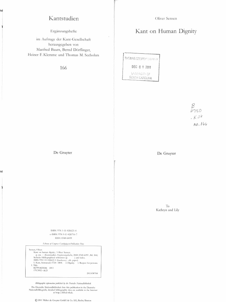 SENSEN, Oliver - Kant On Human Dignity | PDF