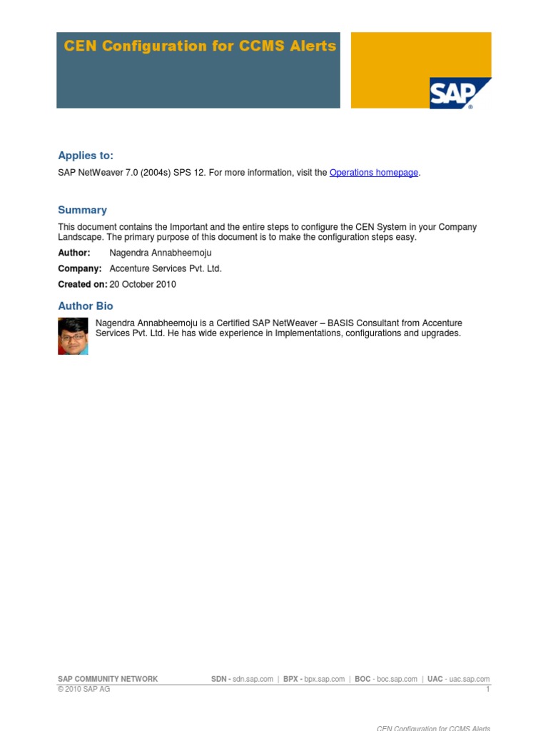 CEN Configuration For CCMS Alerts | PDF